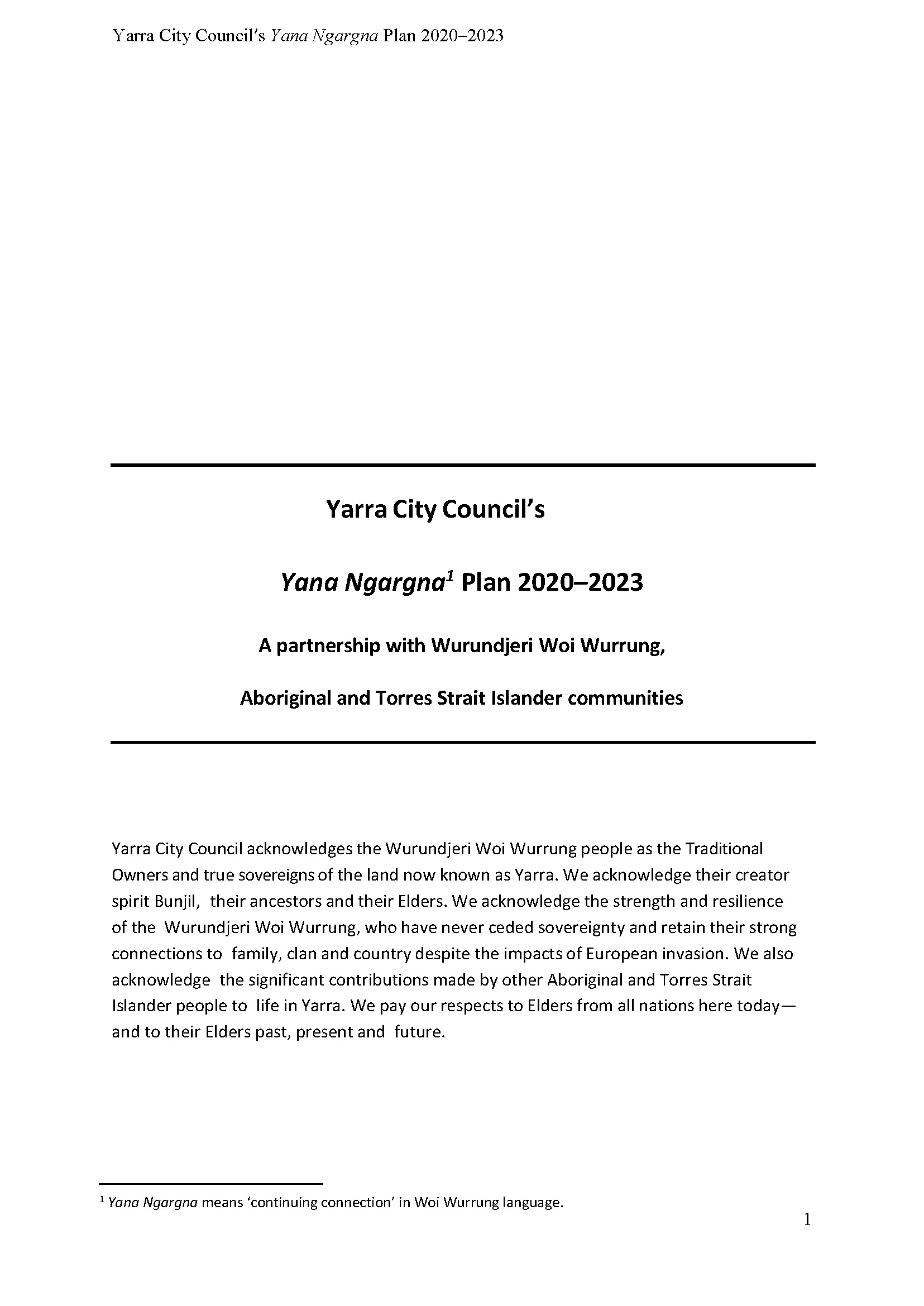 Yana Ngargna Plan 2020-2023 | Yarra City Council